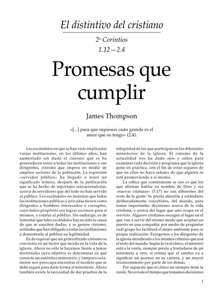 Promesas Que Cumplir 2 Cor 1.12-2.4 | PDF | Pablo el apóstol | Jesús