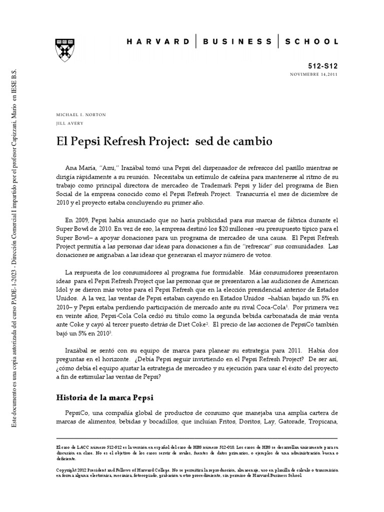 El Pepsi Refresh Project Sed de Cambio | PDF | Pepsi | Pepsi Co