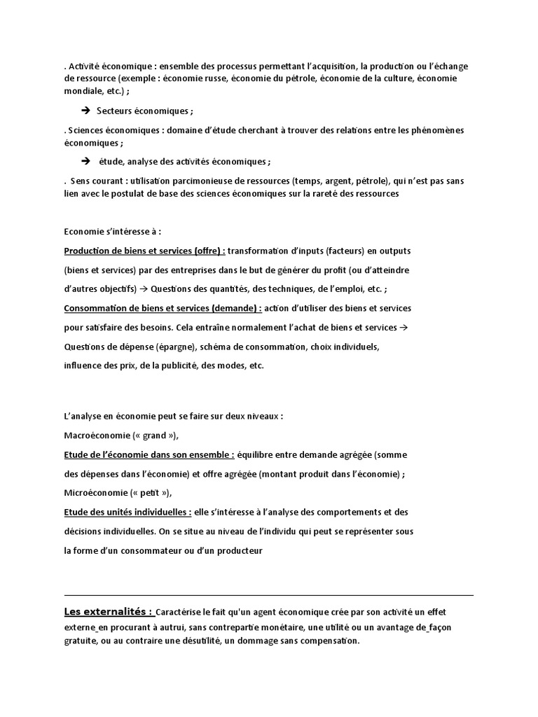 Définition et enjeux de l'activité économique | PDF | Économie | Bien ...
