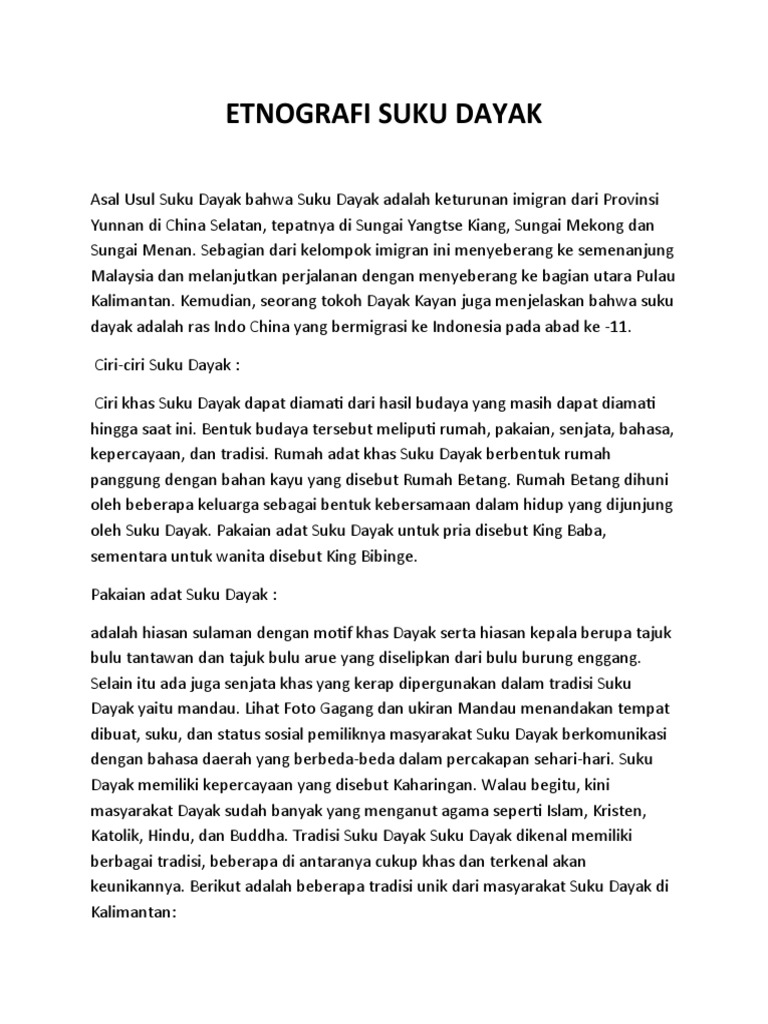 Etnografi Suku Dayak | PDF