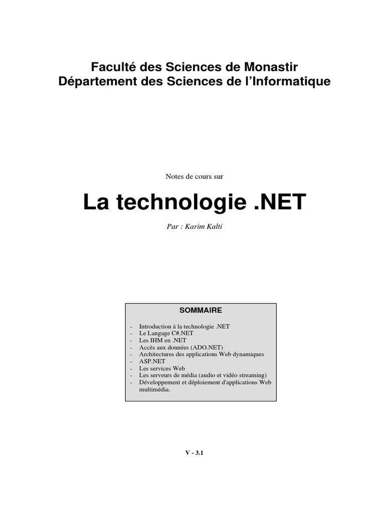 Faculté Des Sciences de Monastir Département Des Sciences de L ...