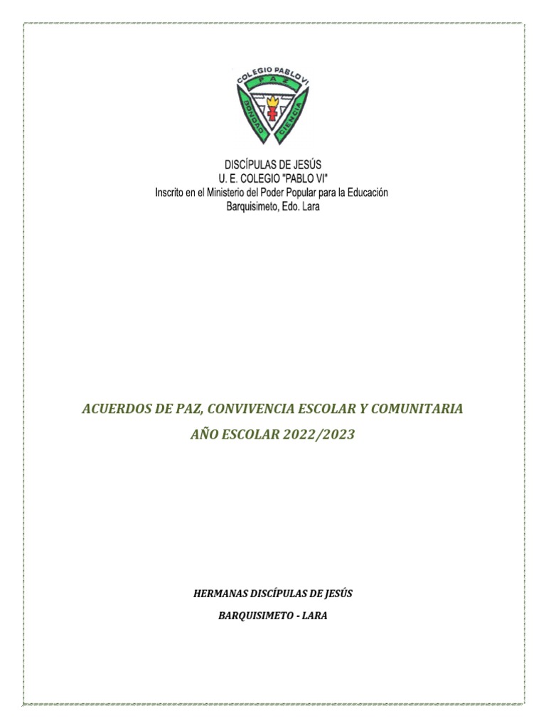 Acuerdo de Convivencia Escolar y Comunitario | PDF | Maestros | Evaluación