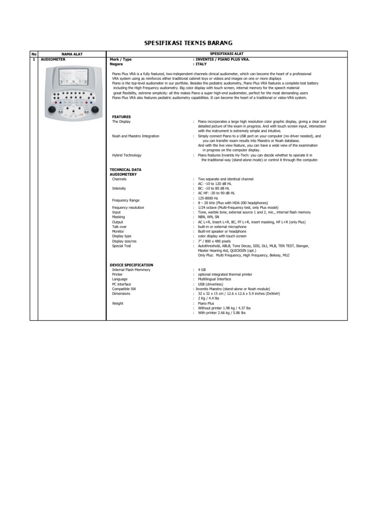 SPESIFIKASI TEKNIS BARANG - INVENTIS Piano Plus VRA | PDF | Piano ...