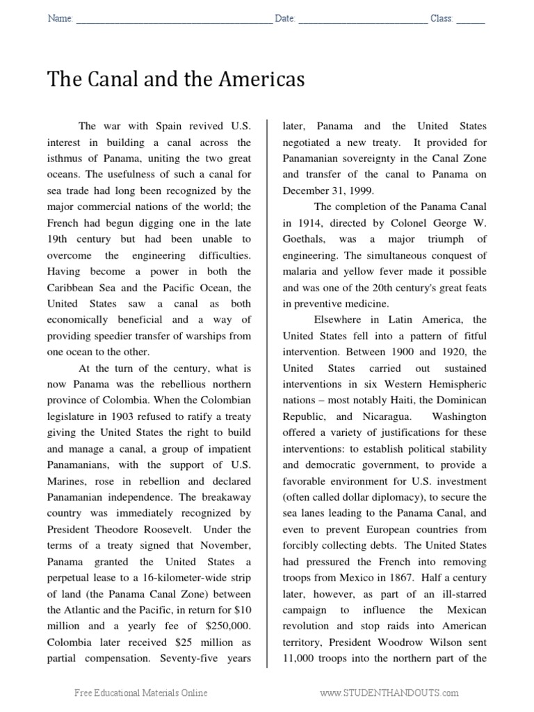08.10 Canal Americas Reading Questions Worksheet | PDF | Panama Canal ...