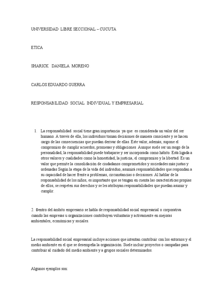 Responsabilidad Individual y Empresarial | PDF | Responsabilidad social ...