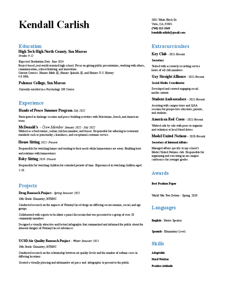 Kendall Carlish Resume 1 | PDF | Communication