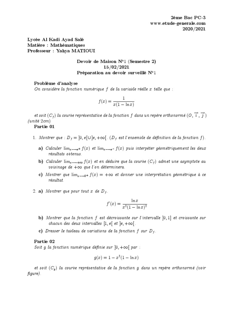 Devoir de Maison 1 S2 2eme BAC PC | PDF | Géométrie | Concepts mathématiques
