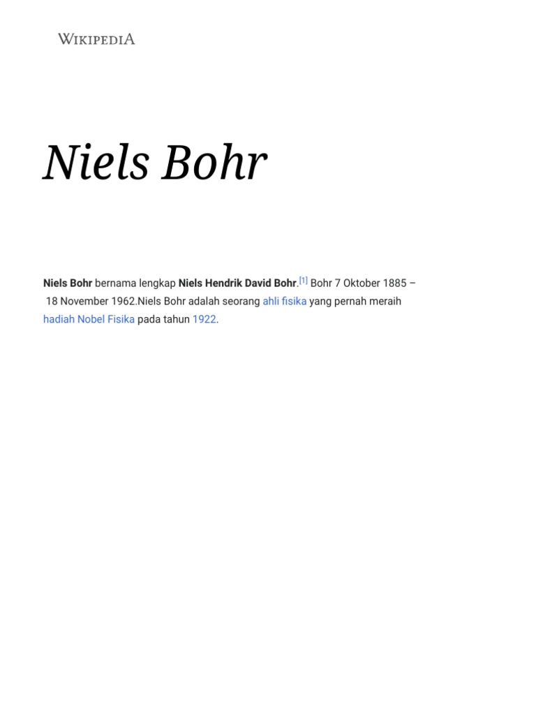 Niels Bohr - Wikipedia Bahasa Indonesia, Ensiklopedia Bebas | PDF ...