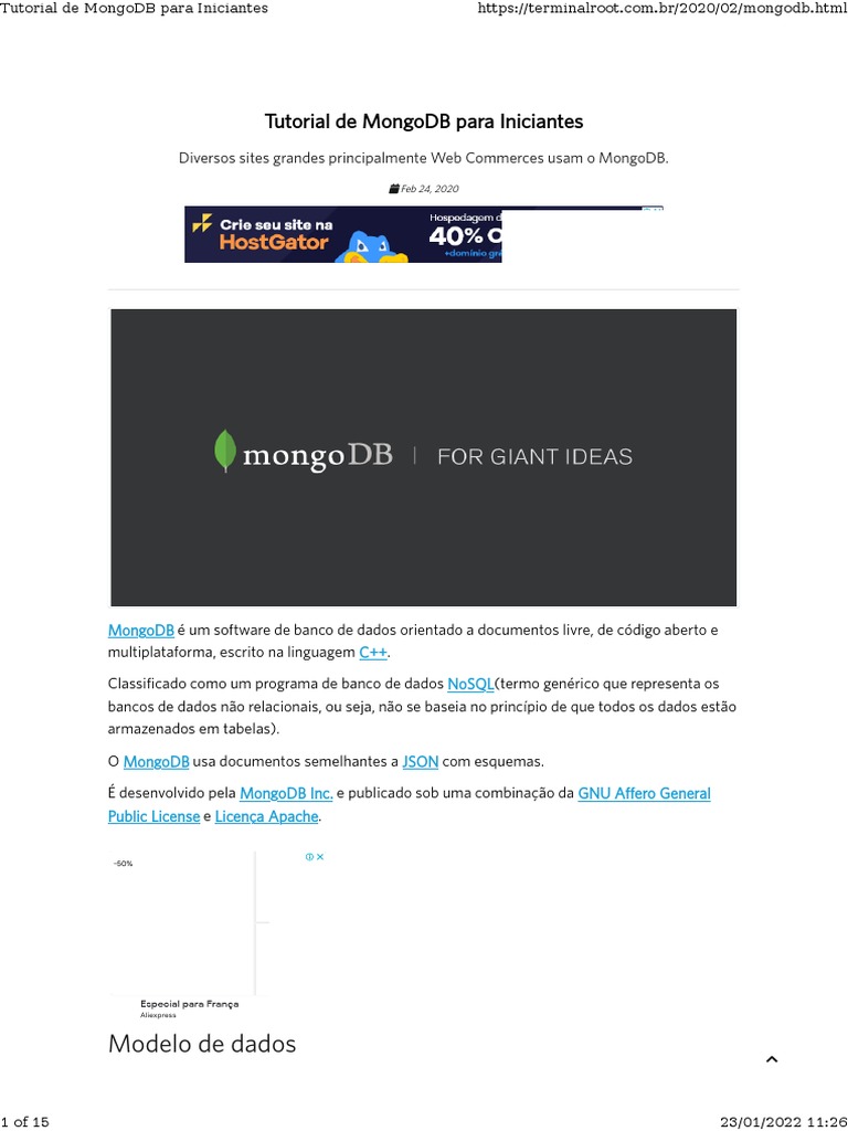 Tutorial de MongoDB para Iniciantes | PDF | Base de dados relacional ...