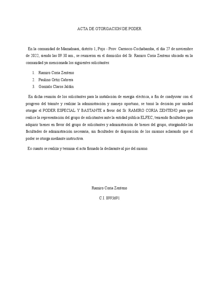 Acta de Otorgacion de Poder | PDF