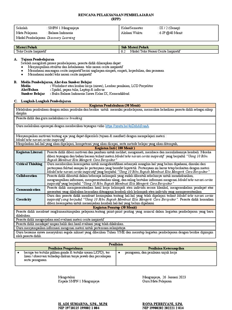 RPP 3.11 4.11 Cerita Inspiratif Rona Fix | PDF