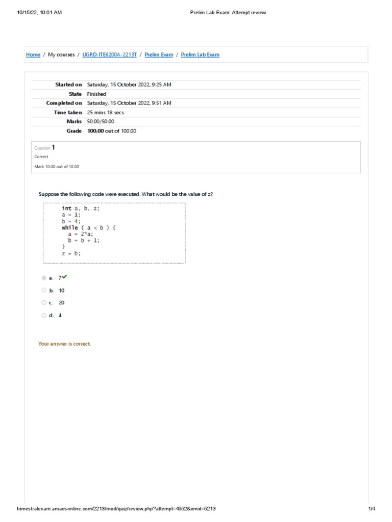 A Perfect Score: Review of a Student's 100% Completion of a Preliminary Lab Exam | PDF ...