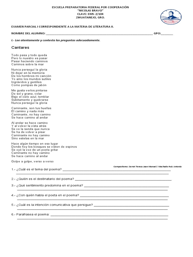 Examen Parcial I, 2022 | PDF | Rima | Metro (poesía)
