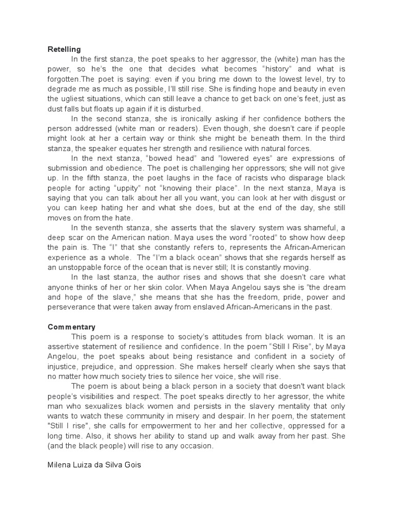 Maya Angelou's "Still I Rise" Analysis | PDF