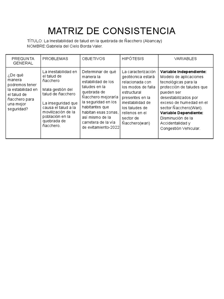Matriz de Consistencia | PDF