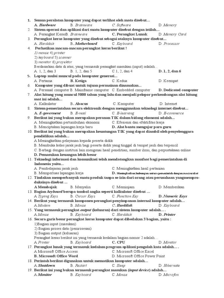 Soal Informatika Kelas 7 | PDF
