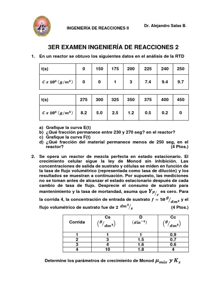 3er Examen Ing. Reacciones 2 19 Dic 22 | Descargar gratis PDF | Reactor ... 3er Examen Ing. Reacciones 2 19 Dic 22 | Descargar gratis PDF | Reactor ...