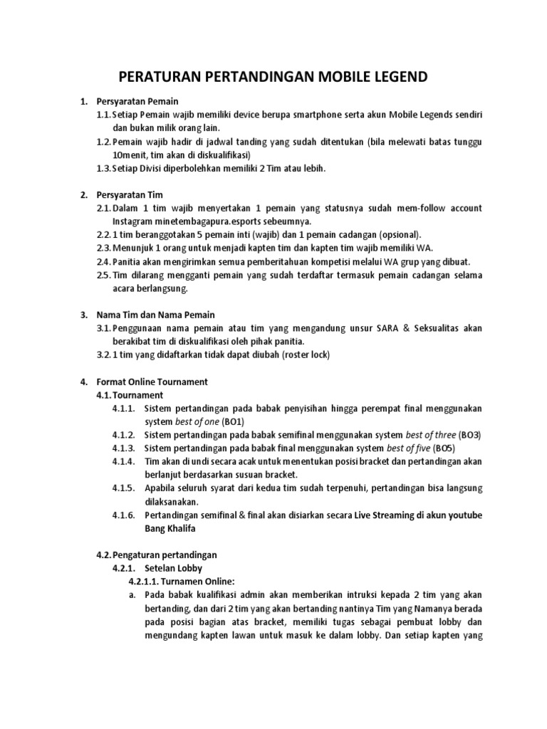 Peraturan Pertandingan Mobile Legend Rev3 | PDF
