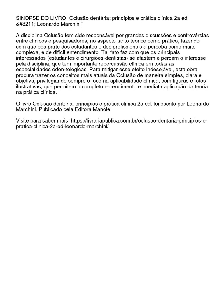 Oclusão Dentária - Princípios e Prática Clínica 2a Ed. – Leonardo ...