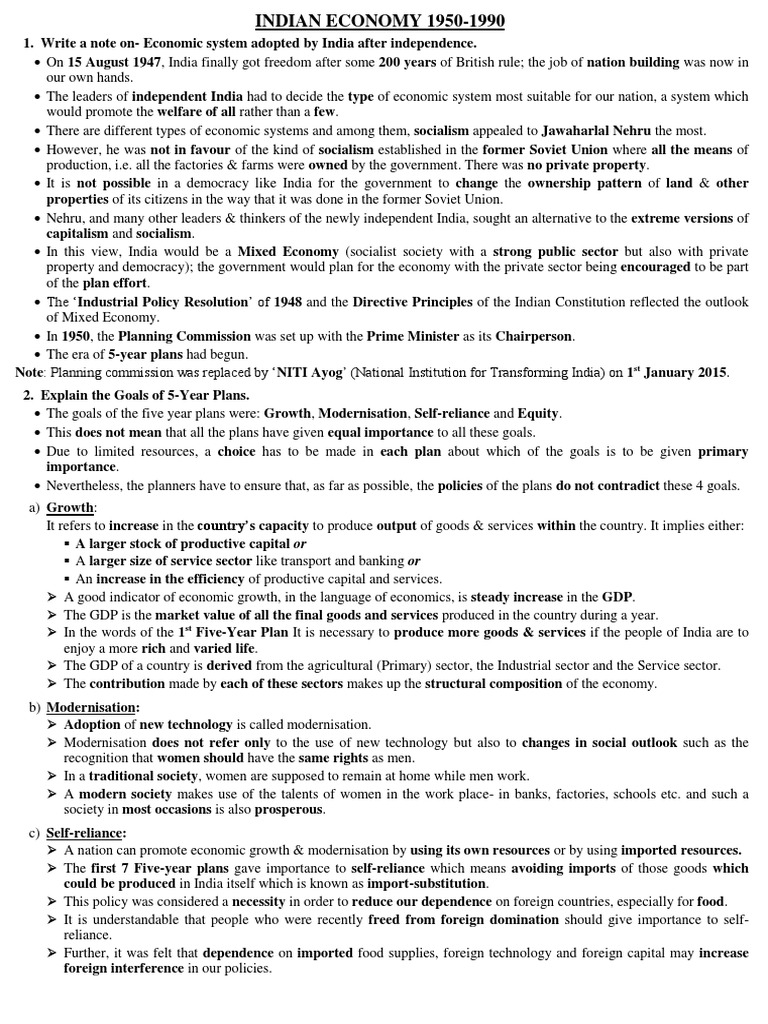 2 Indian Economy 1950-1990 | PDF | Green Revolution | Economic Growth