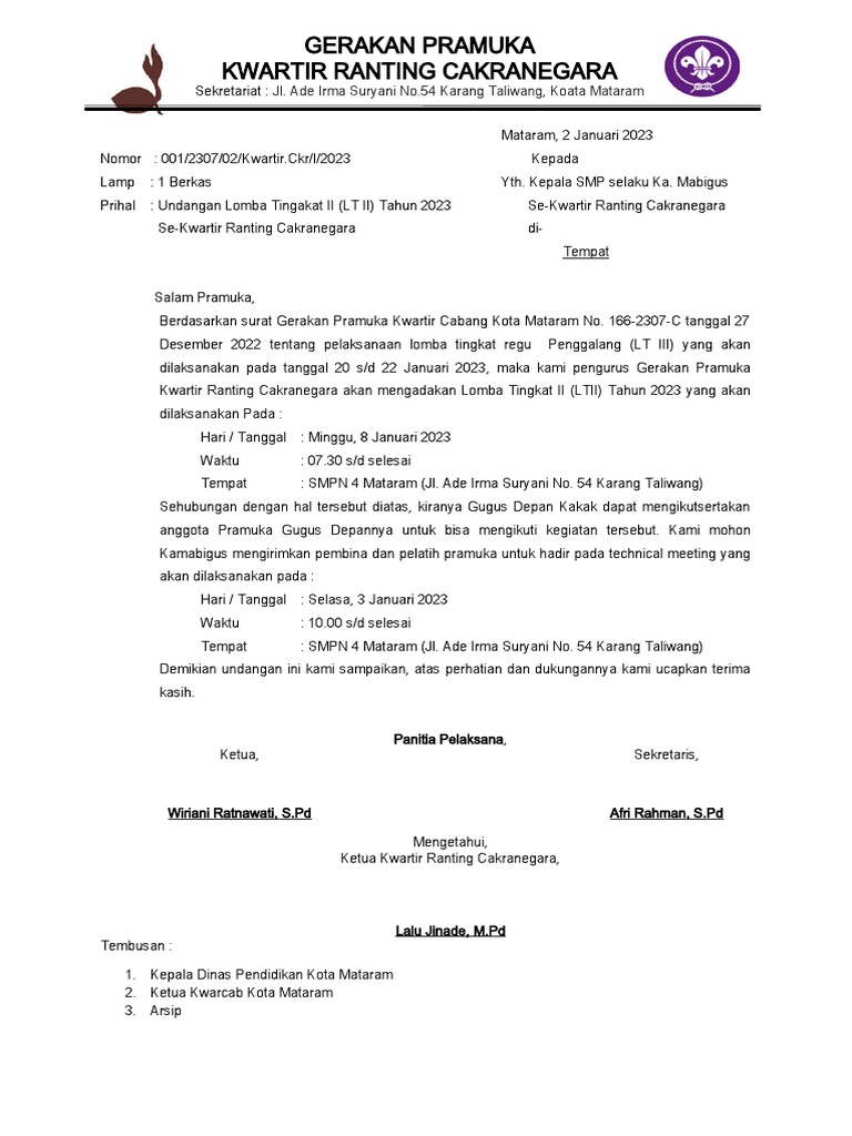 Undangan Lomba Pramuka LT II 2023 | PDF