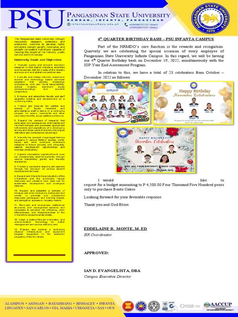 4th QUARTER BIRTHDAY BASH PROPOSAL | PDF