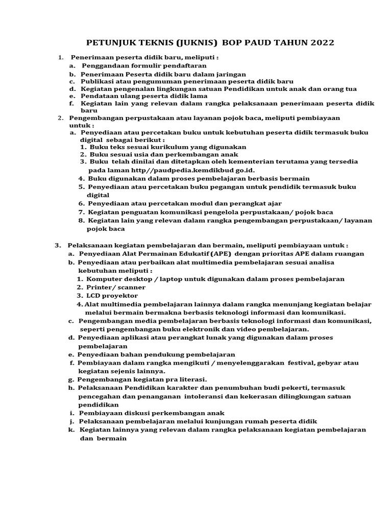 Panduan BOP PAUD 2022 | PDF