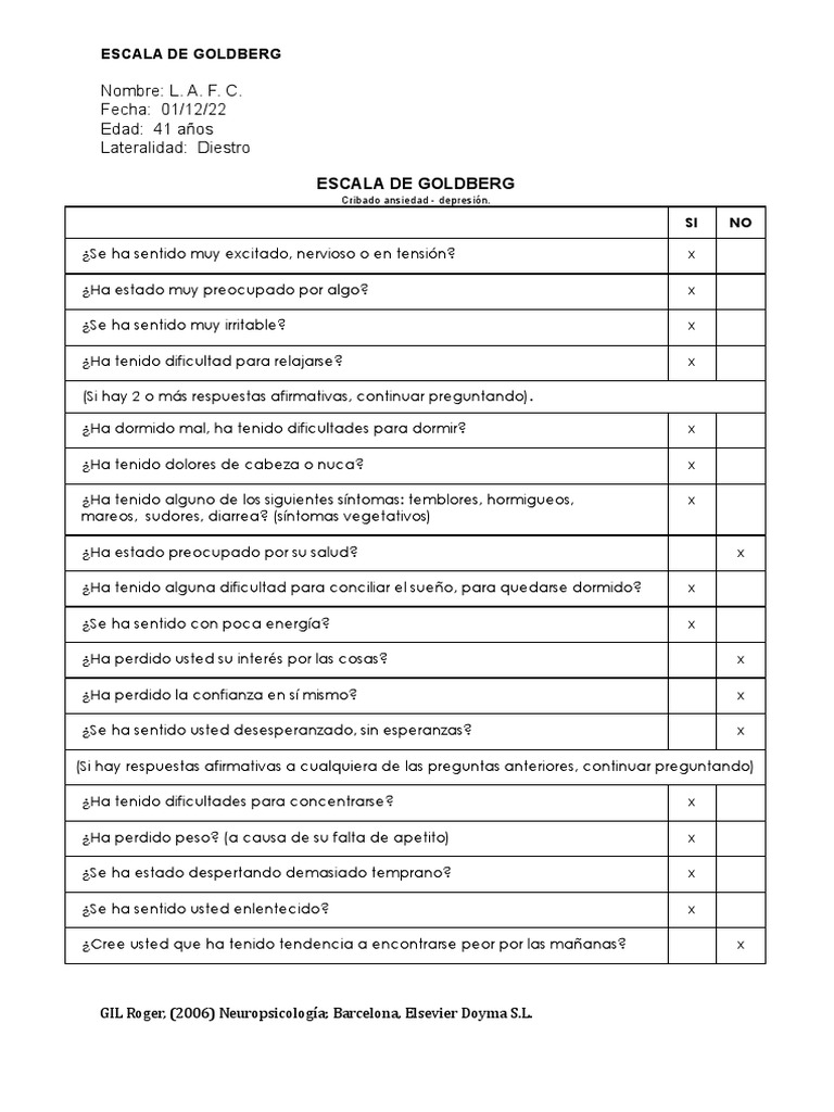 Goldberg | PDF | Depresión (estado de ánimo) | Ansiedad