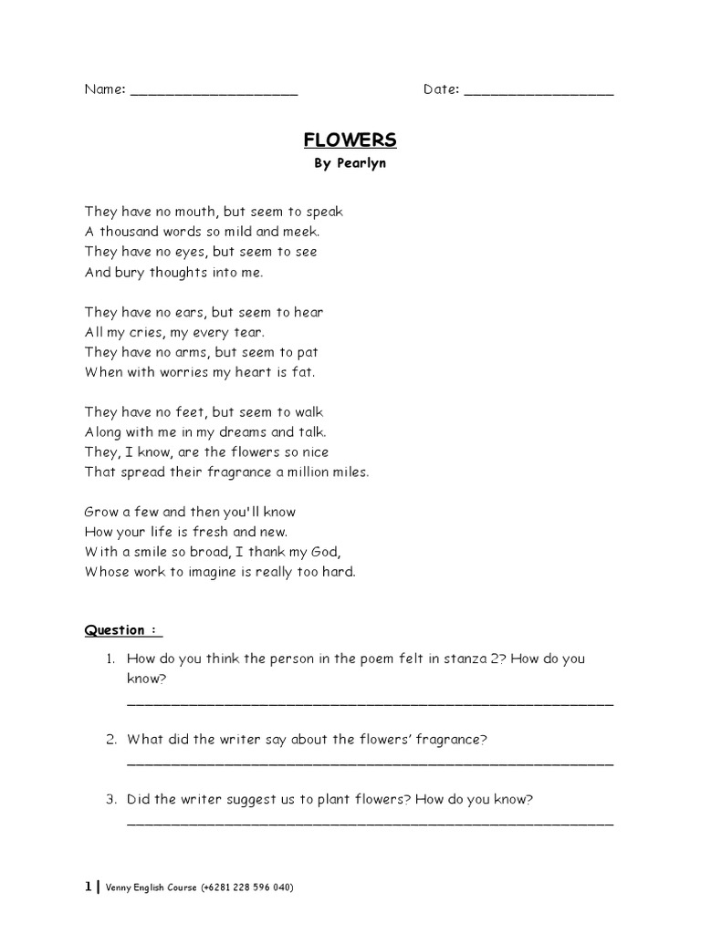 Understanding the Flower Poem | PDF | Poetry | Rhyme