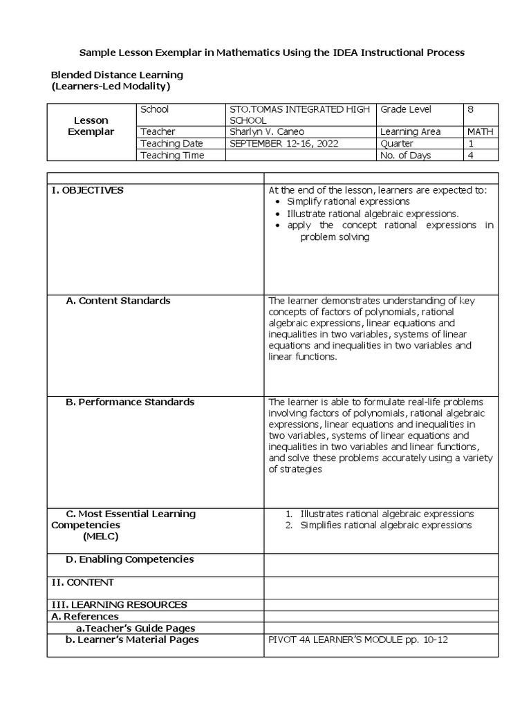 Math8 W4 Q1 | PDF | Equations | Variable (Mathematics)