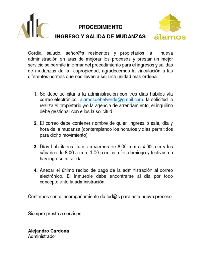 Procedimiento de Mudanzas | PDF