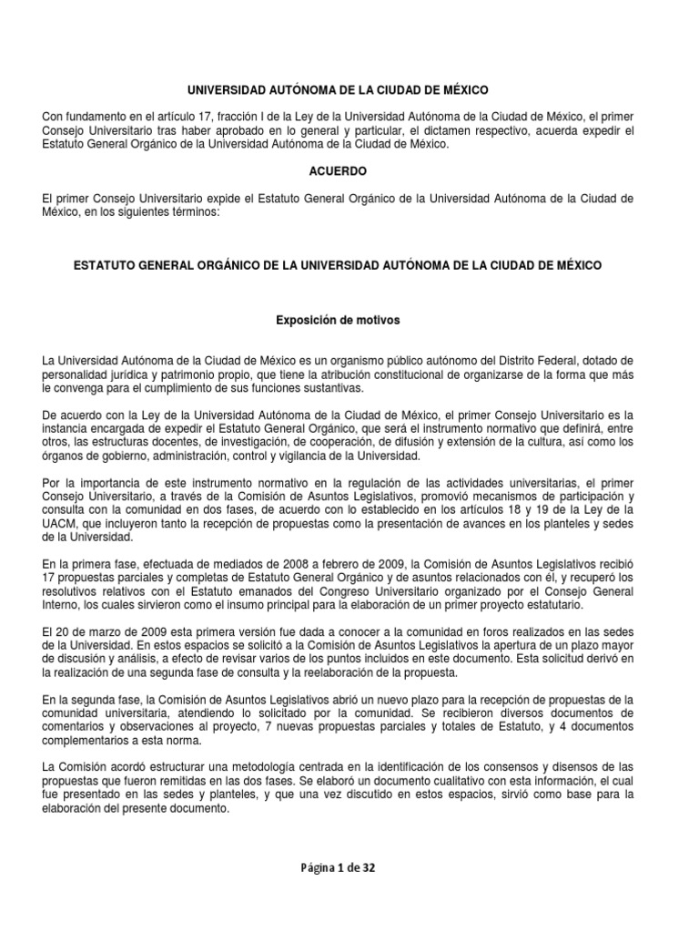Estatuto General Orgánico de la Universidad Autónoma de la Ciudad de ... Estatuto General Orgánico de la Universidad Autónoma de la Ciudad de ...
