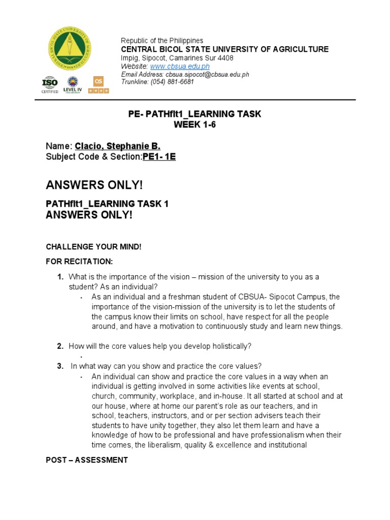 CBSUA Student Engagement Guide | PDF | Physical Education | Obesity