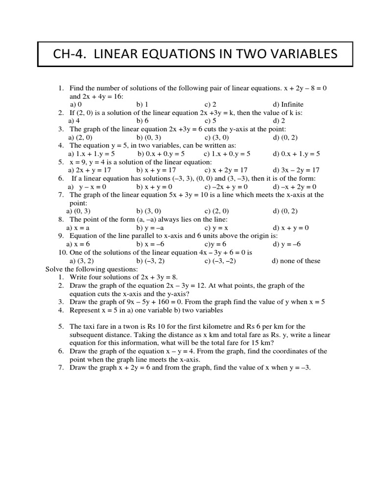 Worksheet Chapter 4 | PDF | Equations | Elementary Mathematics