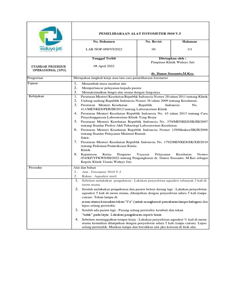 001 - Oprasional Pemeliharaan Fotometer 5010 V5 | PDF