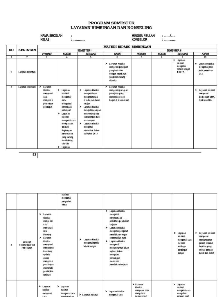 Program Semester BK | PDF