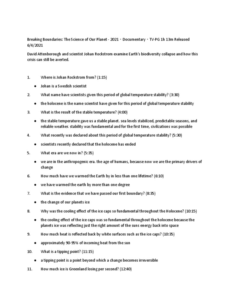 Breaking Boundaries Documentary Pdf Ocean Acidification Sea Level