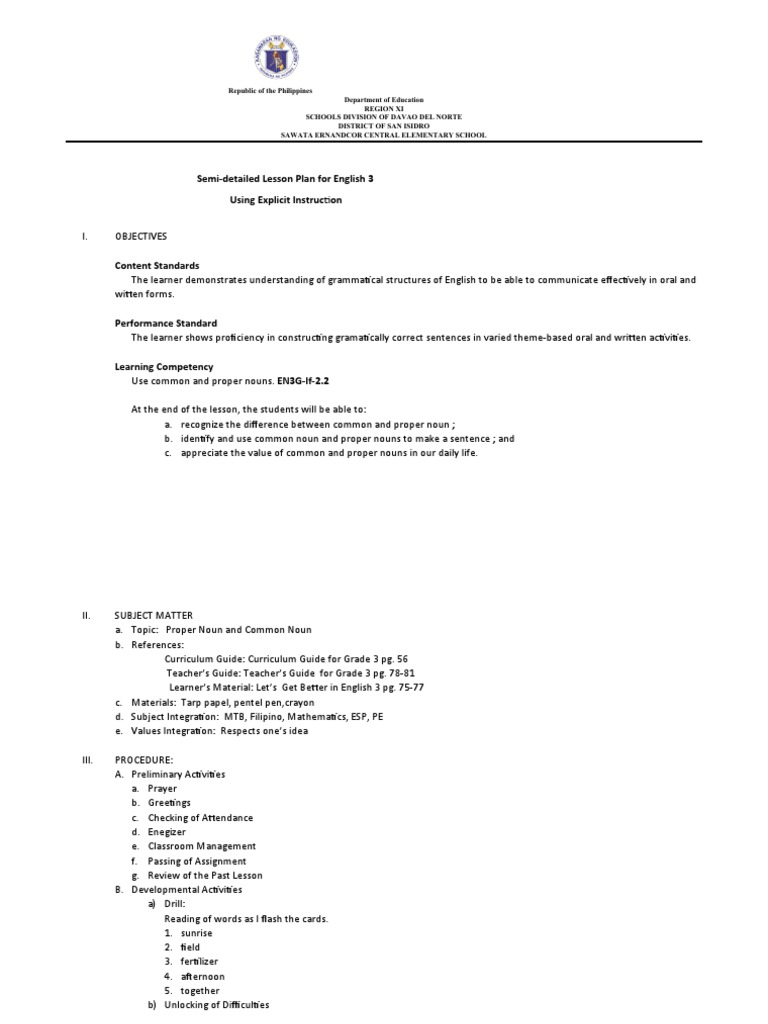 English Lesson Plan: Nouns | PDF | Lesson Plan | Curriculum