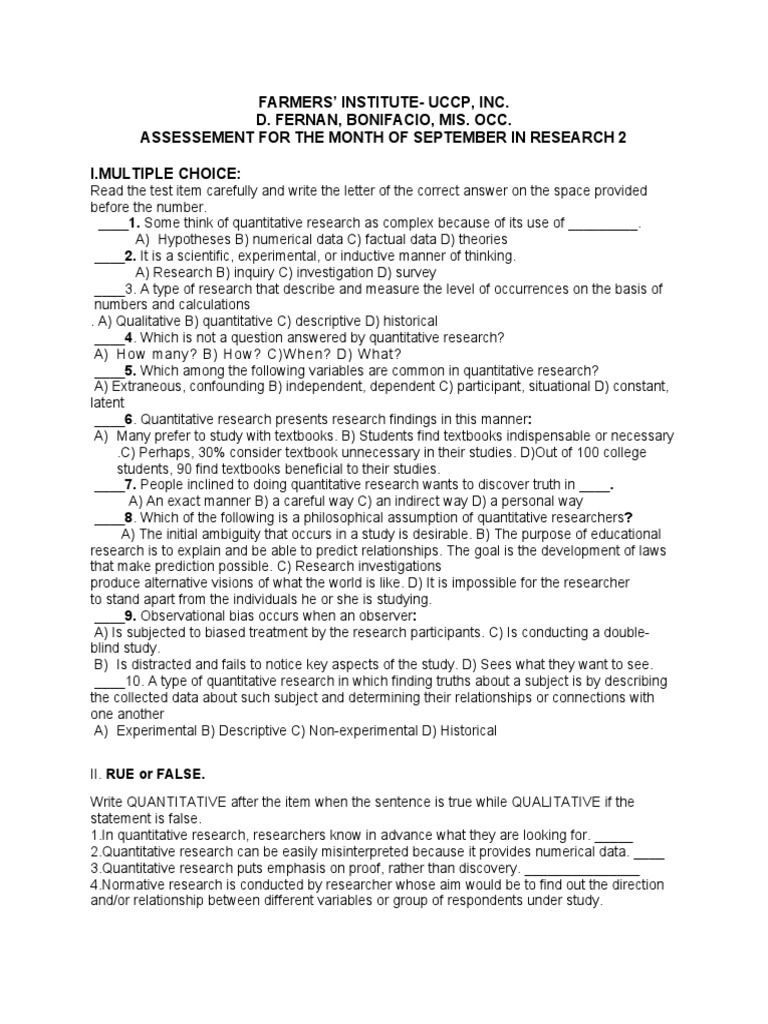 Assessment in Prctical Research 2 | PDF | Statistics | Quantitative Research