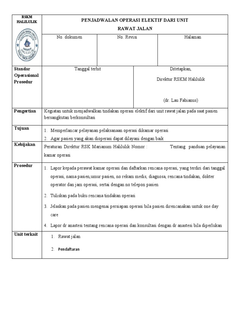 SOP Penjadwalan Operasi Rajal | PDF