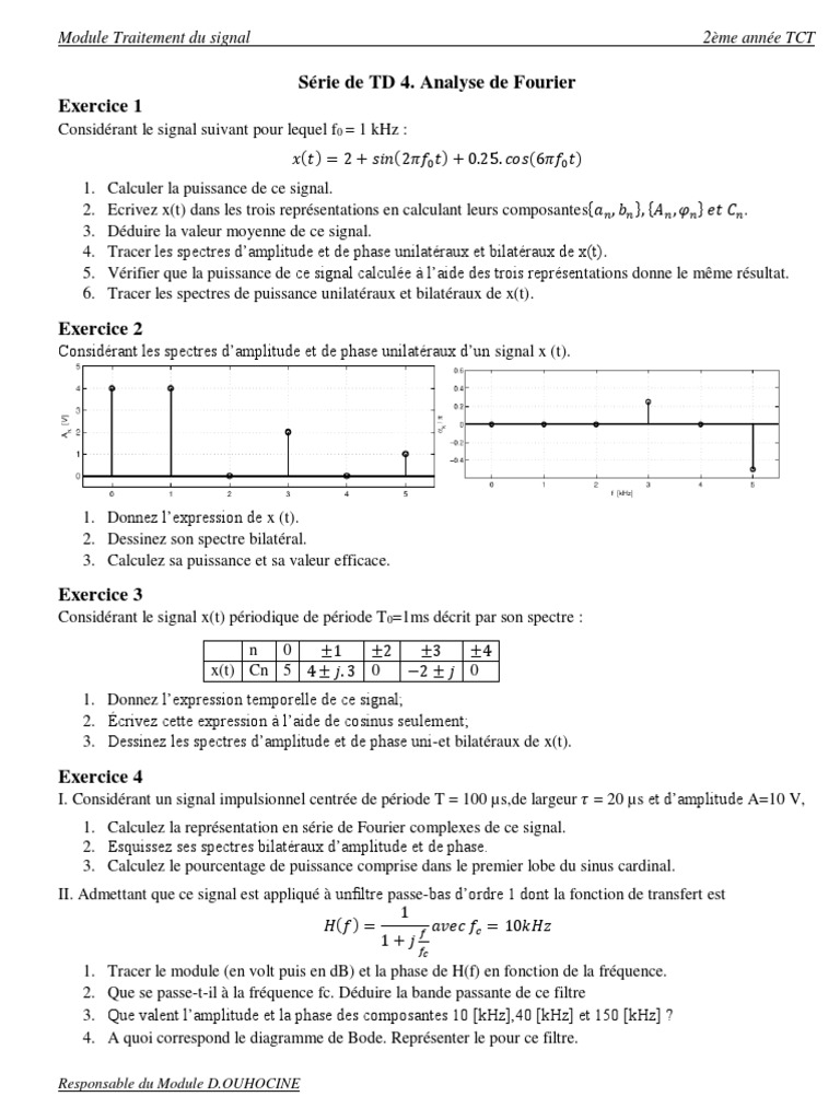 TD4 - Analyse de Fourier | PDF | Transformation de Fourier discrète | Densité spectrale de puissance