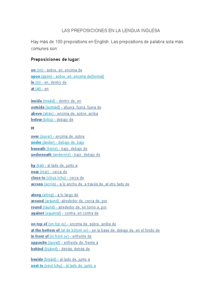 Prepositions In English Pdf Unidades Semánticas Lingüística