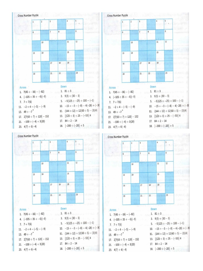 Cross Number Puzzle | PDF