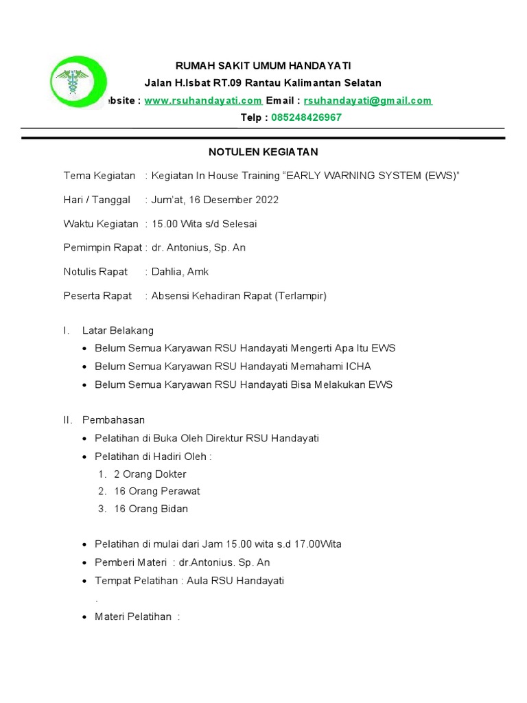 NOTULEN IHT Ews | PDF | Pengembangan Diri | Kesehatan Holistik