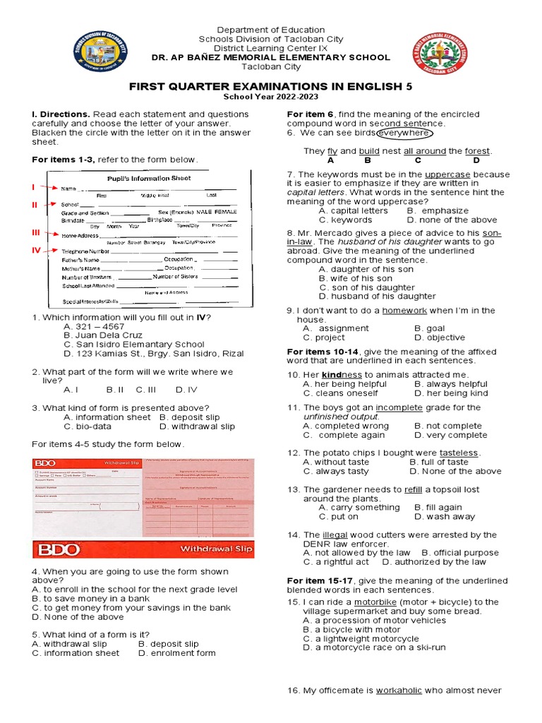 1ST Eng 5 Exam | PDF | Linguistics