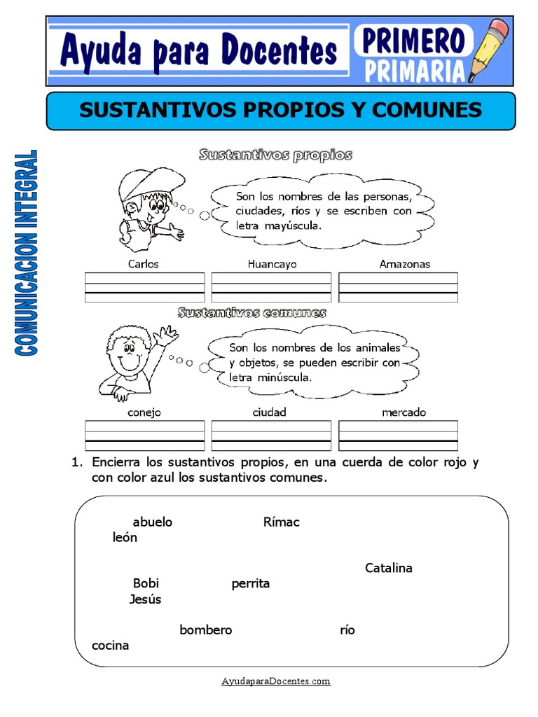 Sustantivos Propios y Comunes para Primero de Primaria | PDF