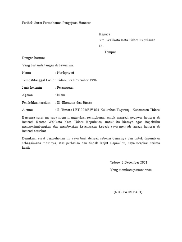Surat Permohonan Honorer (Pemda) | PDF