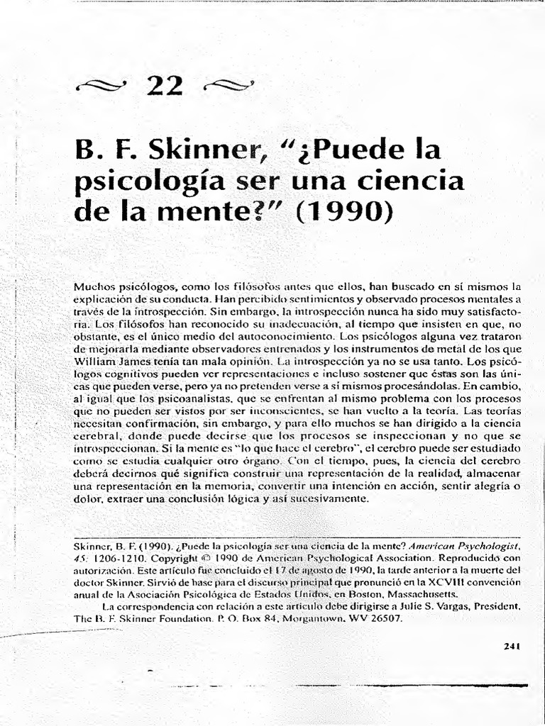Skinner (1990) - ¿Puede La Psicología Ser Una Ciencia de La Mente | Descargar gratis PDF | Mente ...