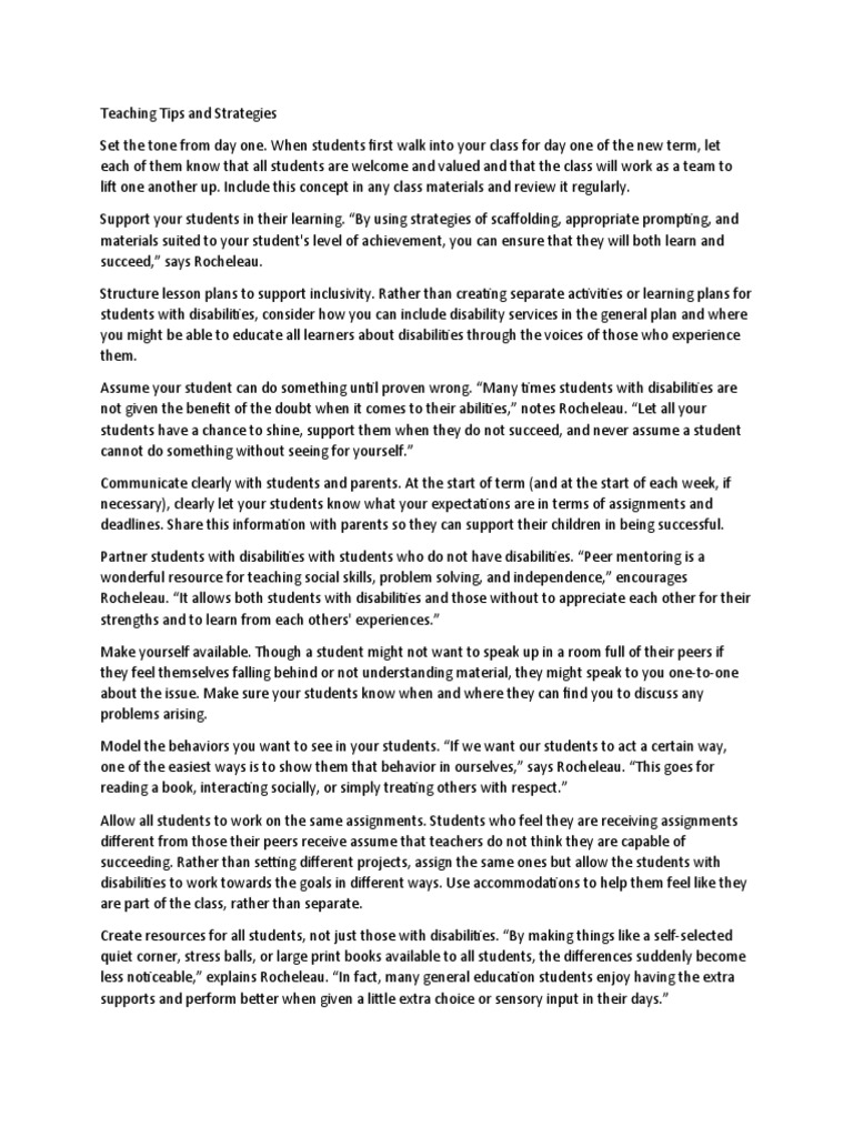 Teaching Tips and Strategies | PDF | Disability | Lesson Plan