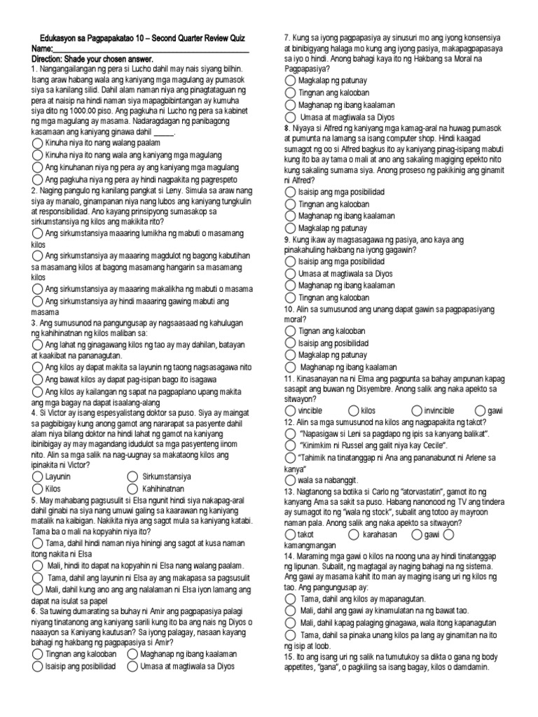 Esp 10 q2 Review Exam | PDF